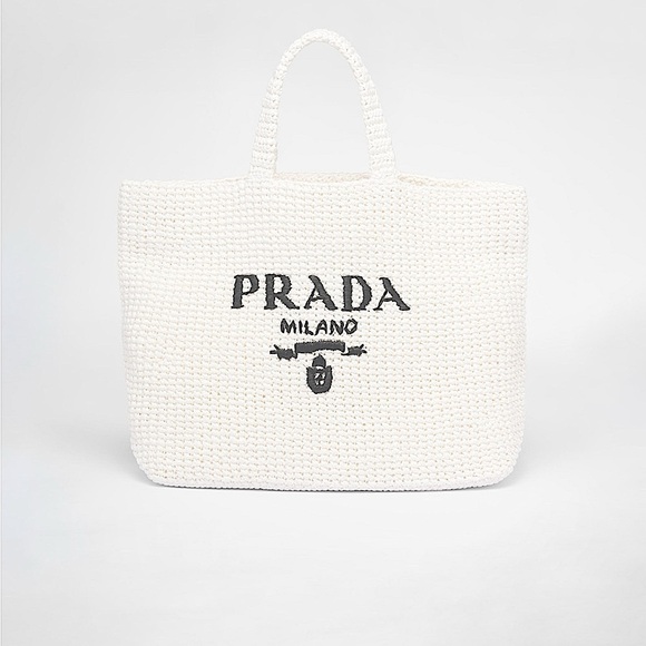 Prada | Bags | Prada Raffia White Knit Tote Beach Bag | Poshmark